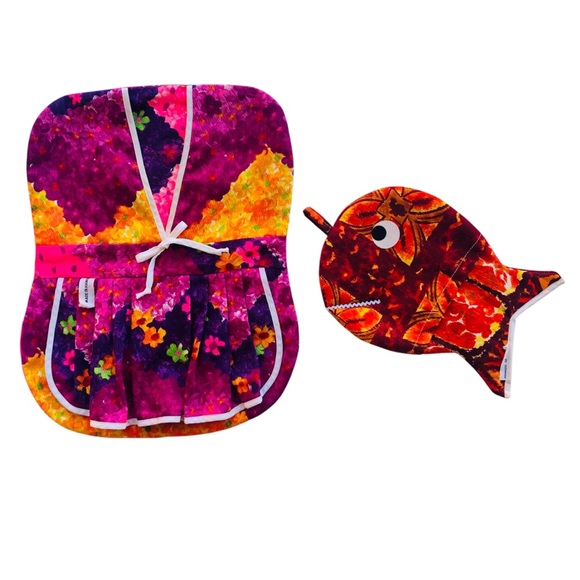 Kitchen | Vtg Nos Mcm Hawaii Barkcloth Clothespins Bag And Fish Shaped ...